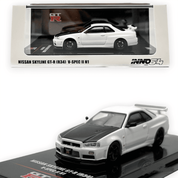 İNNO64 Nissan Skyline GT-R (R34) V-SPEC II N1 White With Carbon Hood – Zakzuk Toys